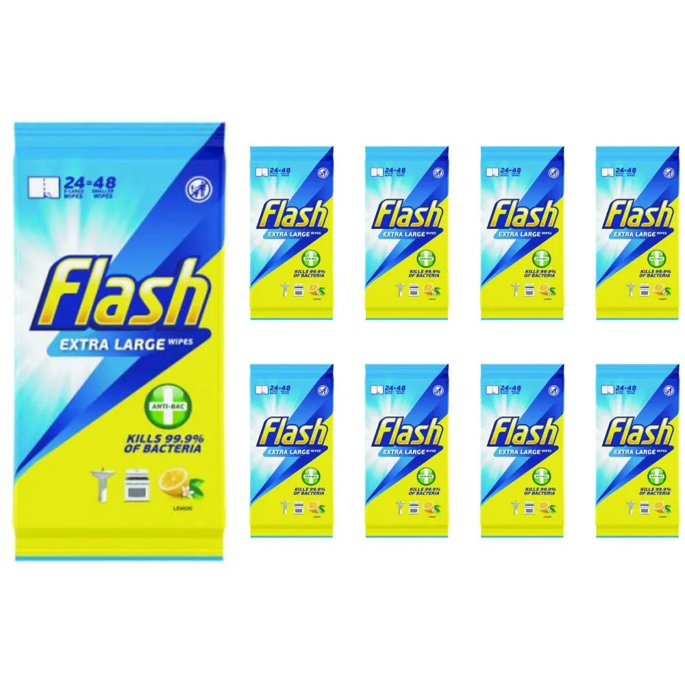 Flash Anti Bacterial Xl Lemon Wipes - Poppun